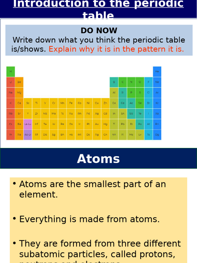 iGCSE Chemistry Lesson 1 Introduction to the periodic table | PDF