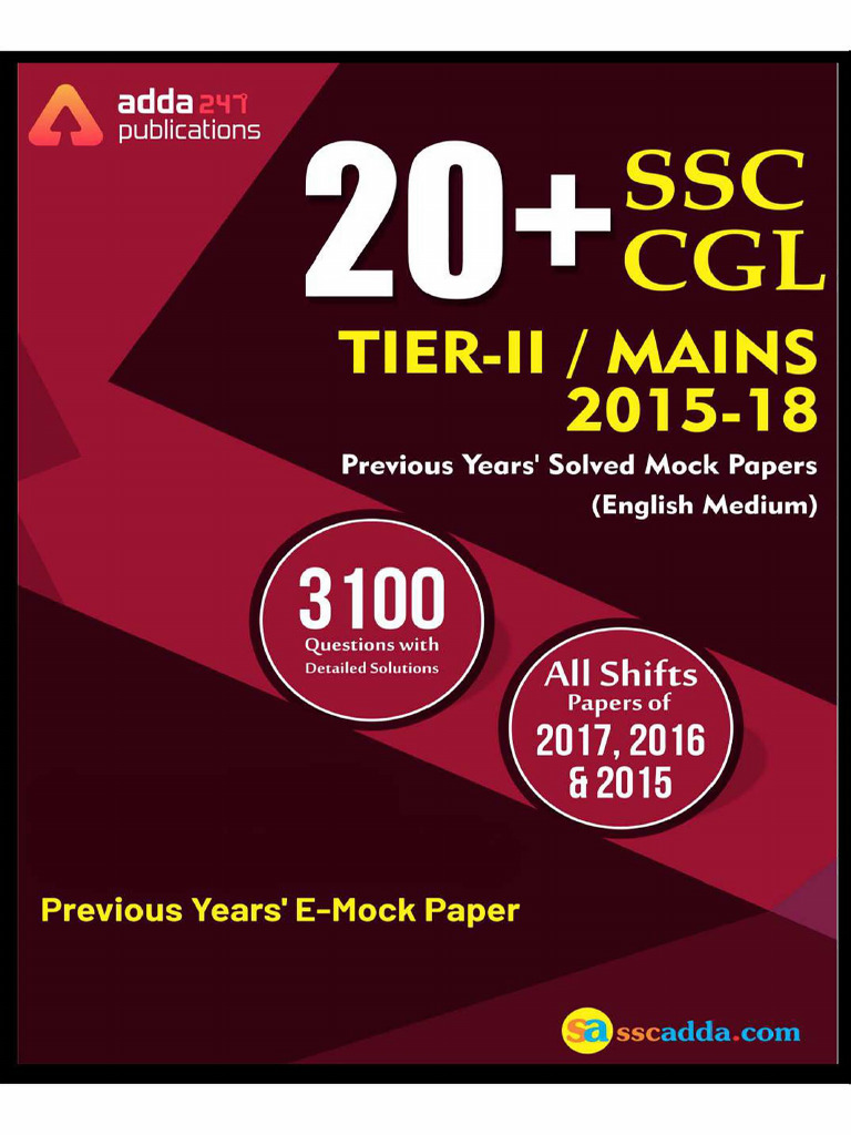 20+ SSC CGL Tier 2 Mains PYQ Solved Papers 2015-18 (English Medium ...
