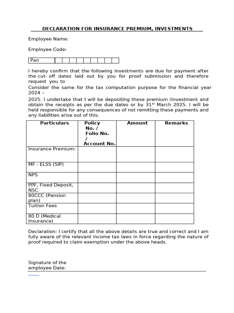 Self Declaration For Future Proof | PDF