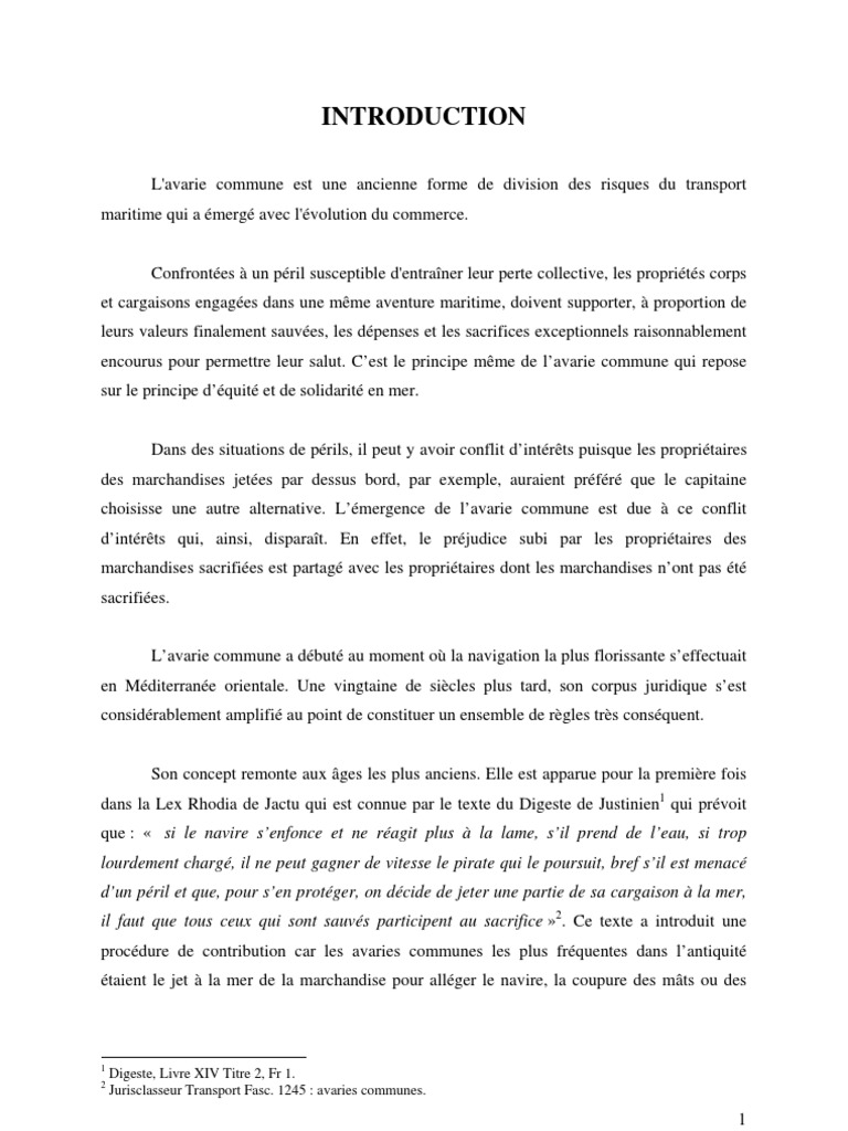 Memoire Avarie Commune 2008-2009 Contenu Meryll | PDF | Droit ...