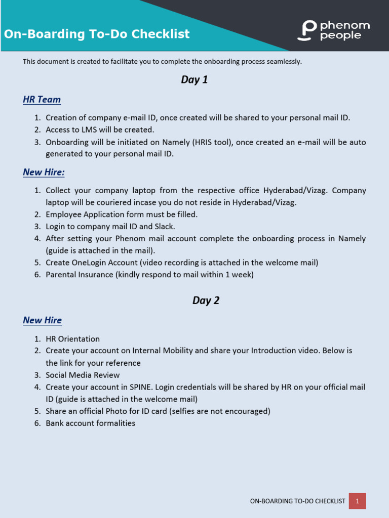 On Boarding To Do Checklist | PDF | Access Control | Computing