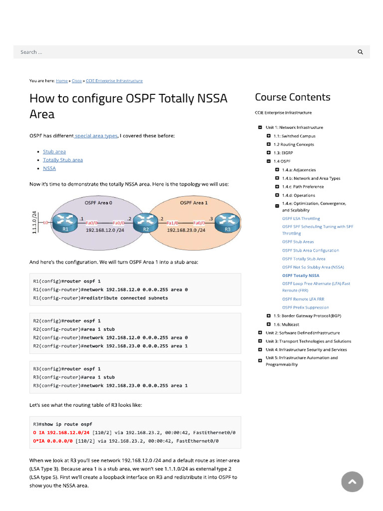 How To Configure OSPF Totally NSSA Area | PDF
