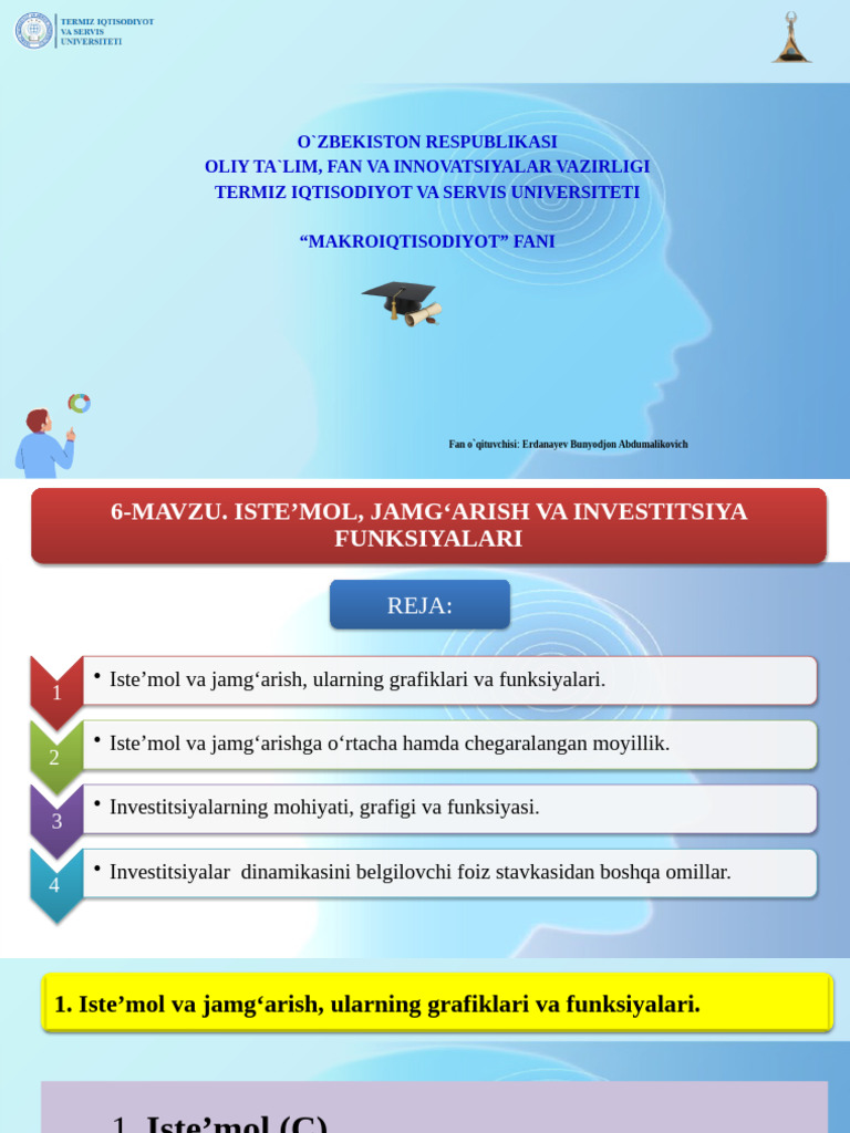 6 Mavzu Iste'mol, Jamg'arish Va Investitsiya Funksiyalari | PDF