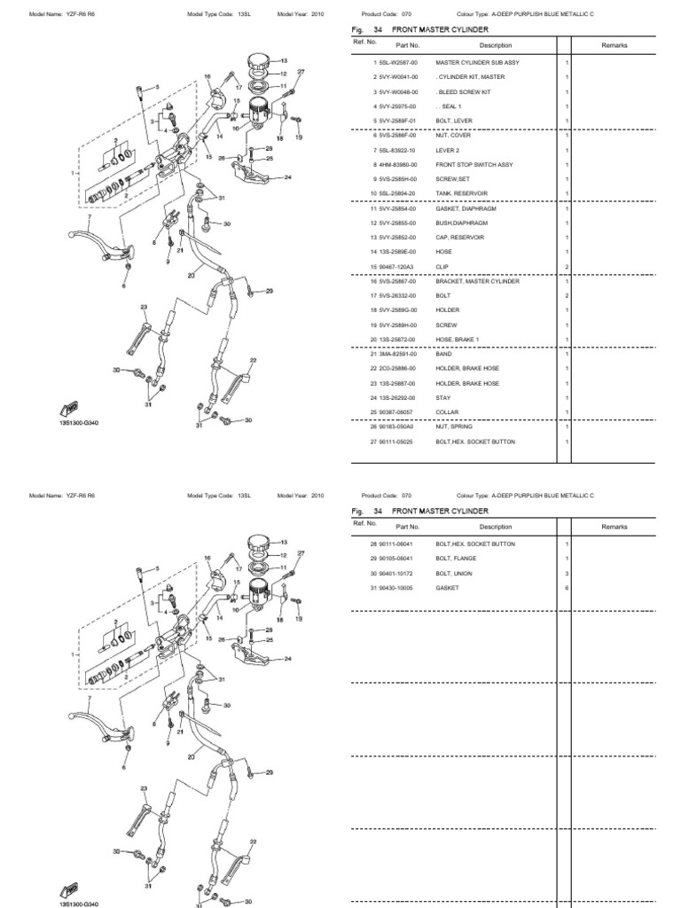 Yzf-R6 R6 Front Master Cylinder | PDF | Screw