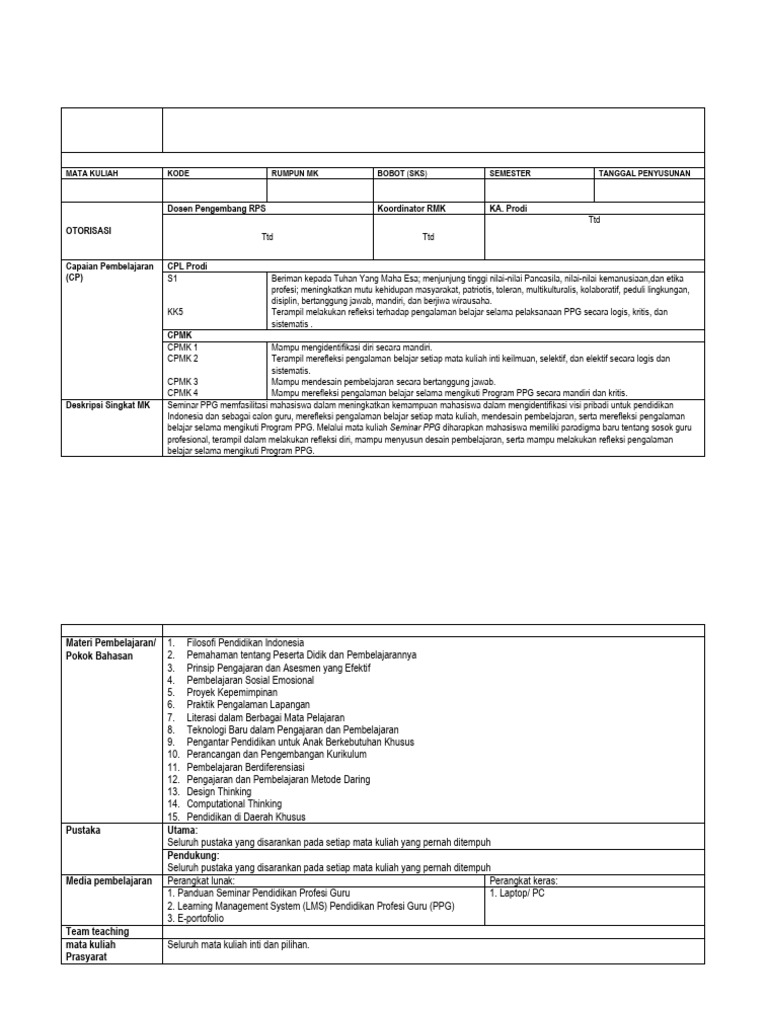 Rps Seminar PPG Prajabatan | PDF