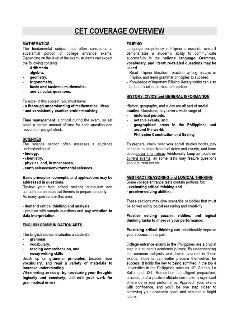 CET REVIEW OVERVIEW | PDF