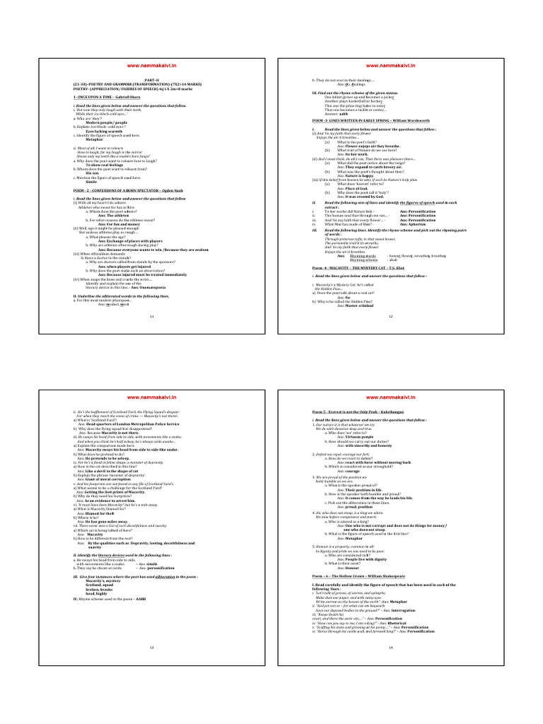 English Poem Appreciation 2mark Free Fire | PDF | Poetry