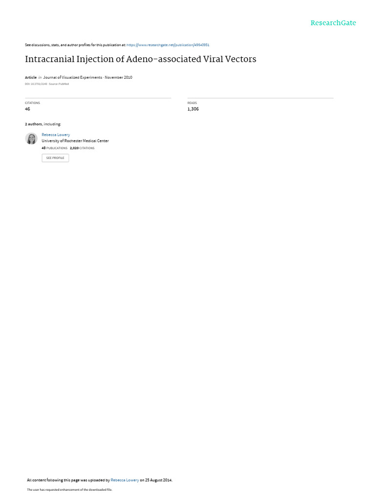 Intracranial Injection of Adeno-Associated Viral V | PDF | Viral Vector ...