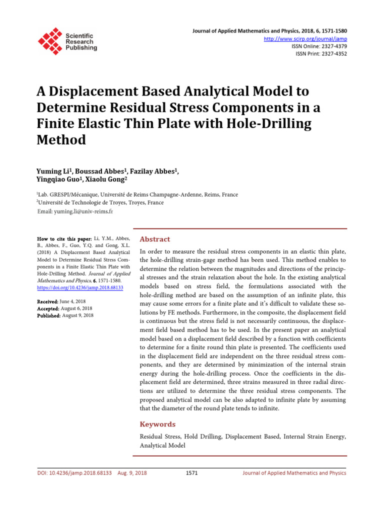 A Displacement Based Analytical Model To Determine Residual Stress ...