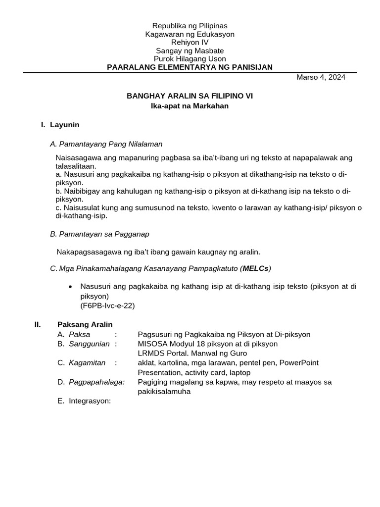 Co Filipino 6 Piksyon o Di - Piksyon | PDF