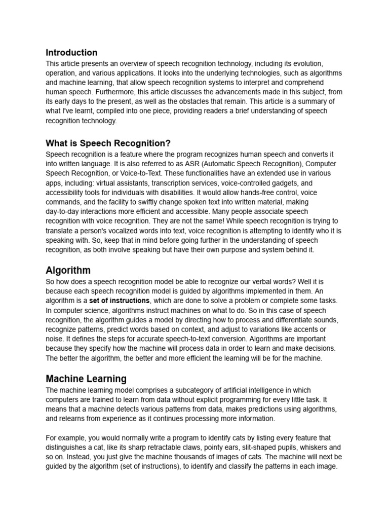 Introduction To Speech Recognition | PDF | Speech Recognition | Machine Learning