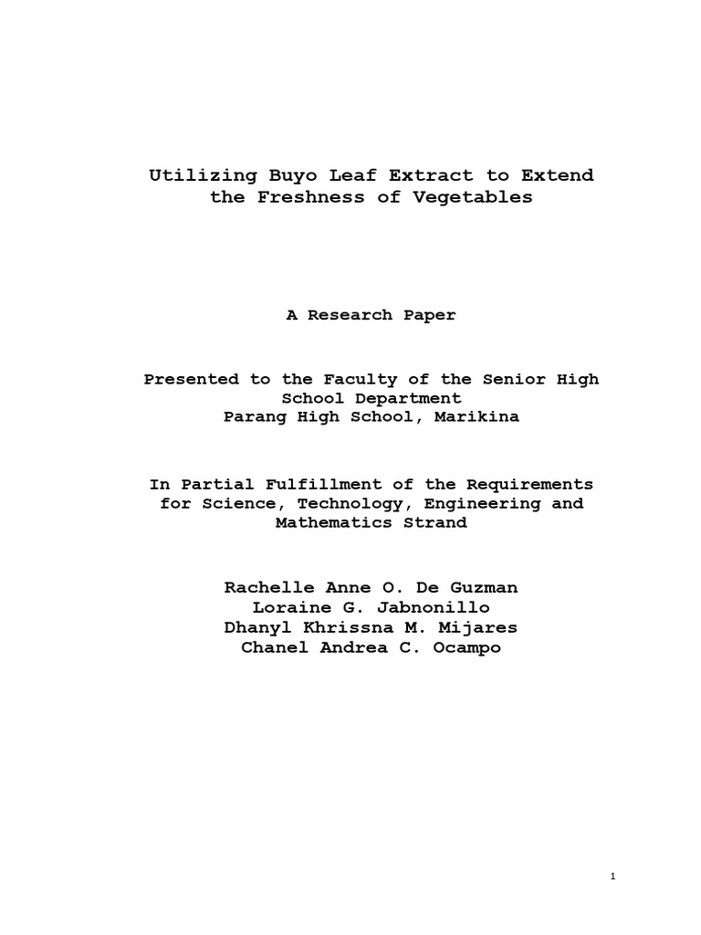Utilizing Buyo Leaf Extract To Extend The Freshnes - SUSTAINABILITY 1 ...