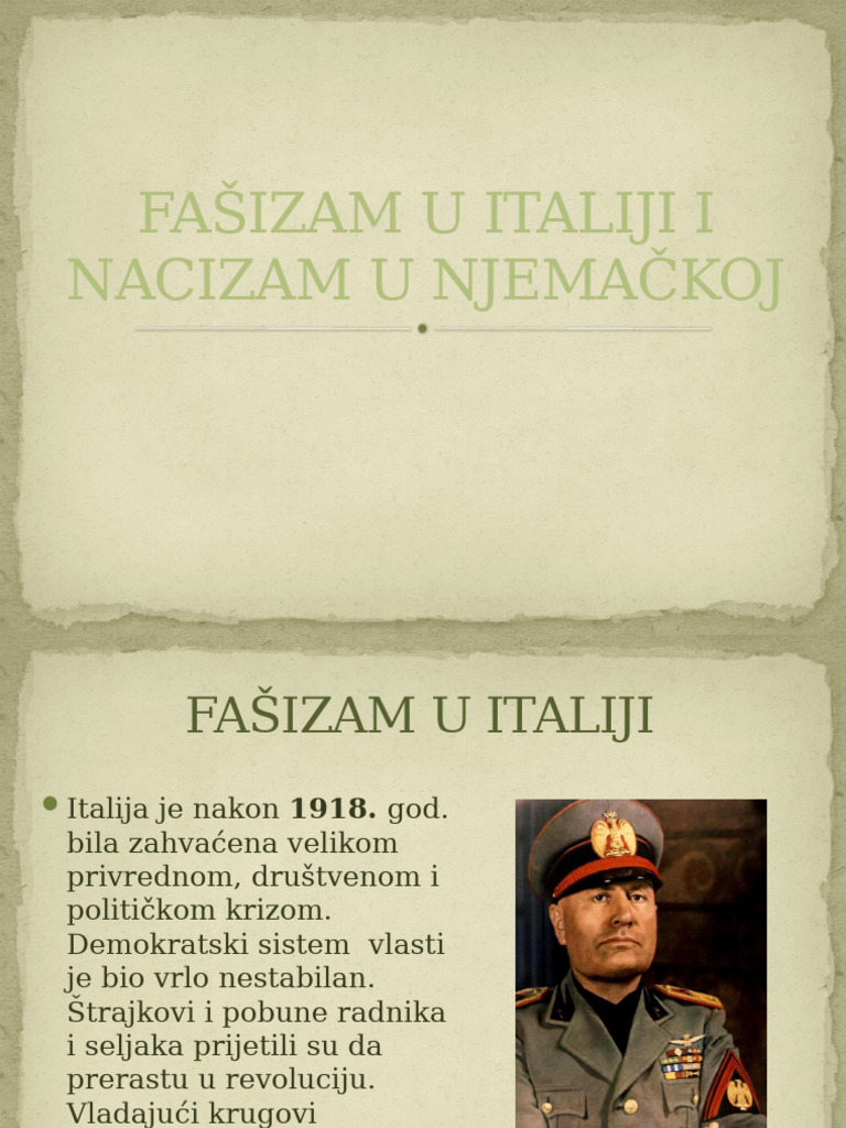 Fašizam U Italiji I Nacizam U Njemačkoj | PDF