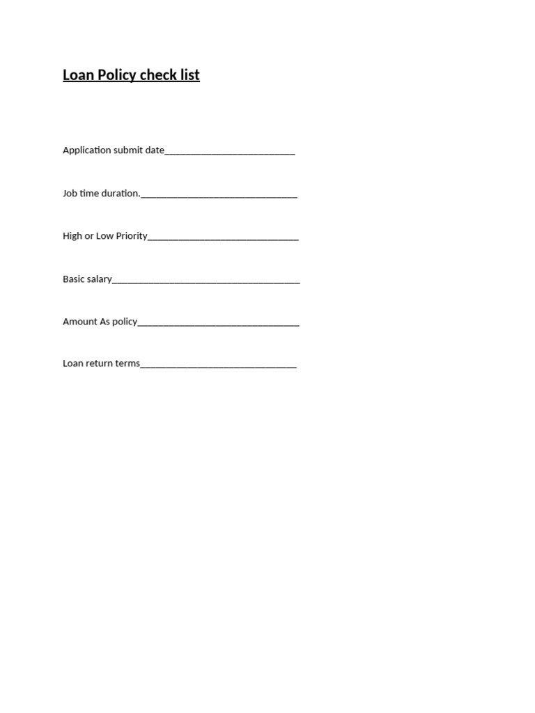 Loan Policy Checklist Template | PDF