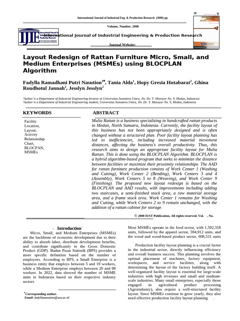 Layout Redesign of Rattan Furniture Micro, Small, and Medium ...
