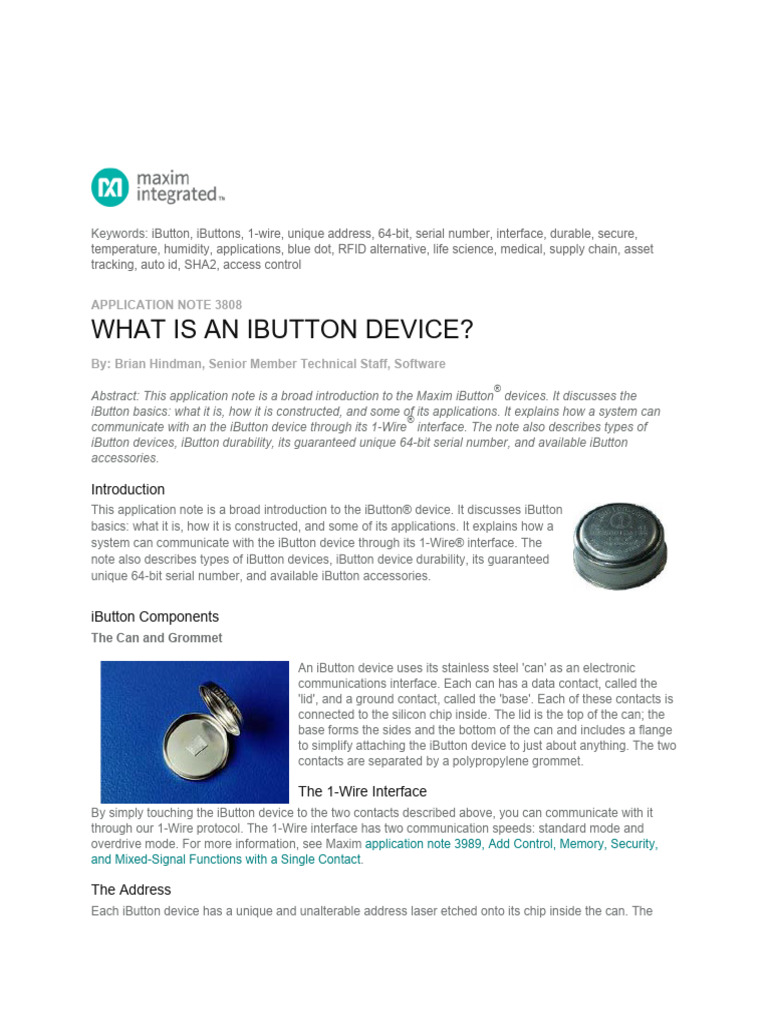 What Is An Ibutton Device | PDF | Information And Communications Technology | Manufactured Goods