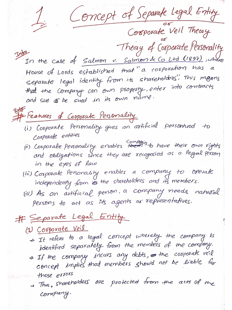 Concept of Separate Legal Entity (LB-303), Topic - 01 | PDF