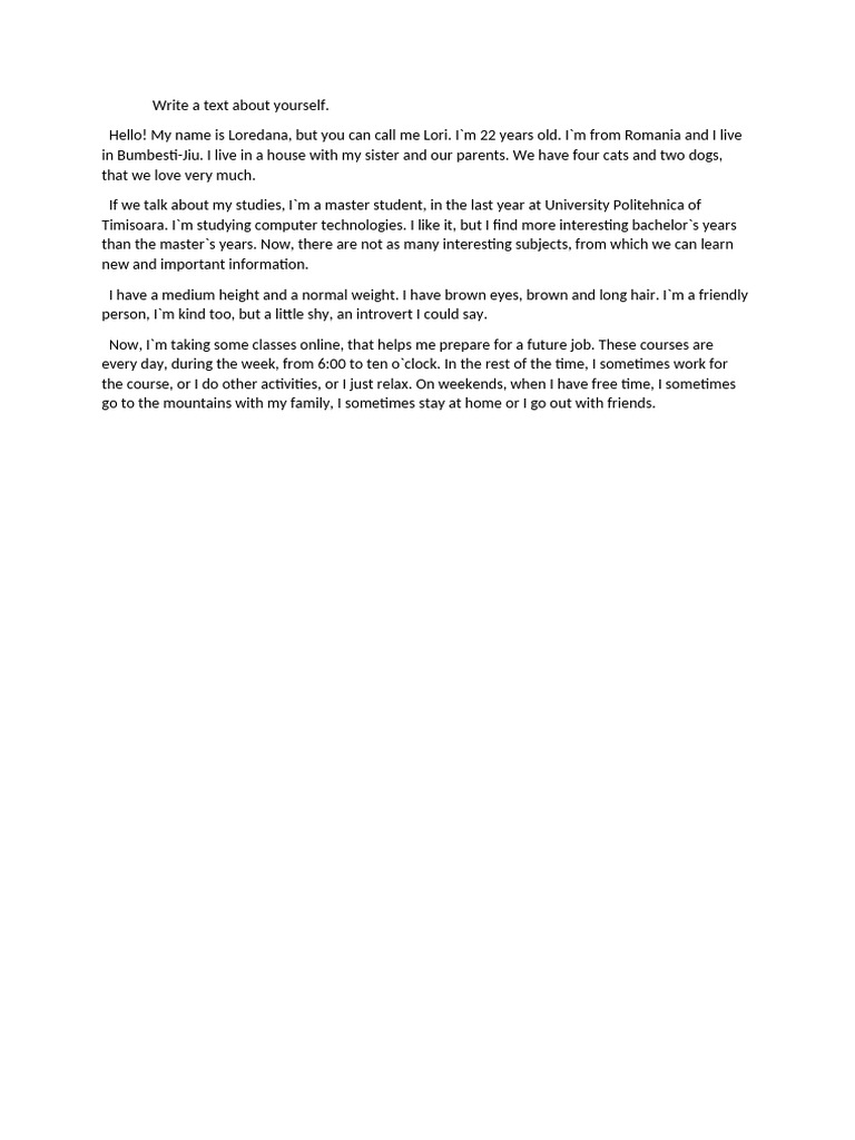 Write A Text About Yourself | PDF