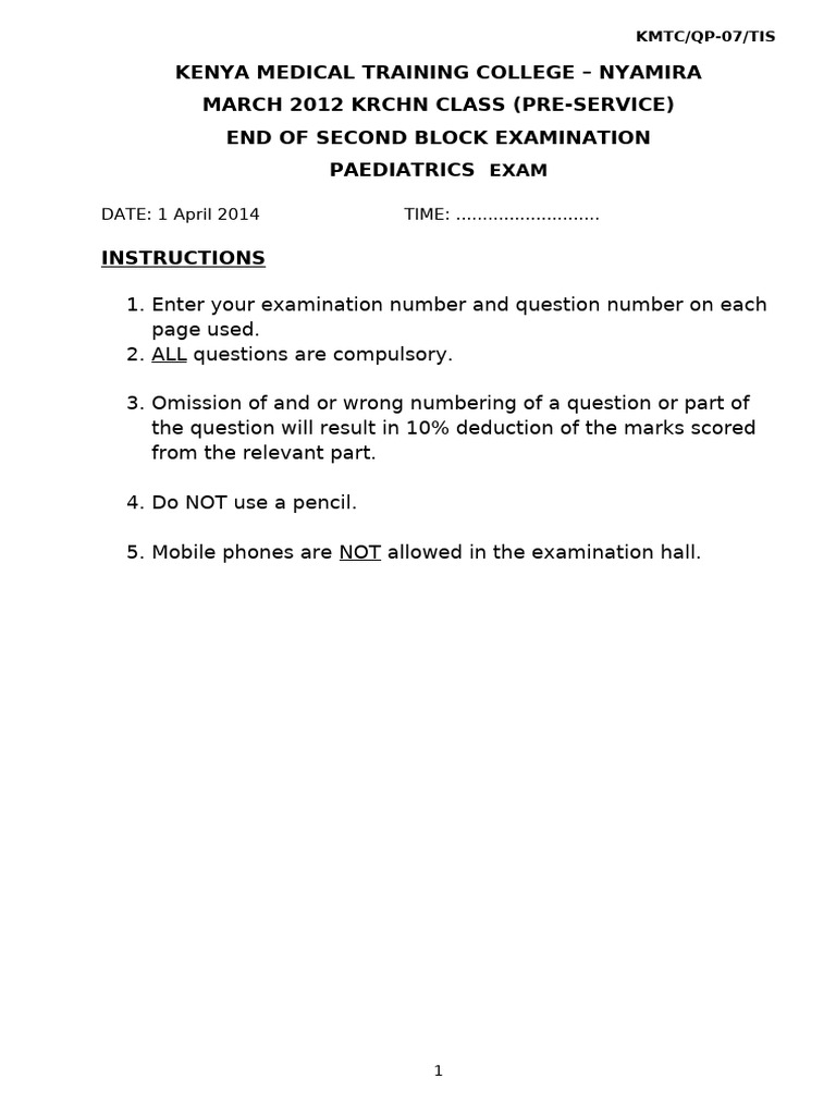 End of Second Block - Paediatrics - Docx (By Arena Students) | PDF | Respiratory Diseases | Edema