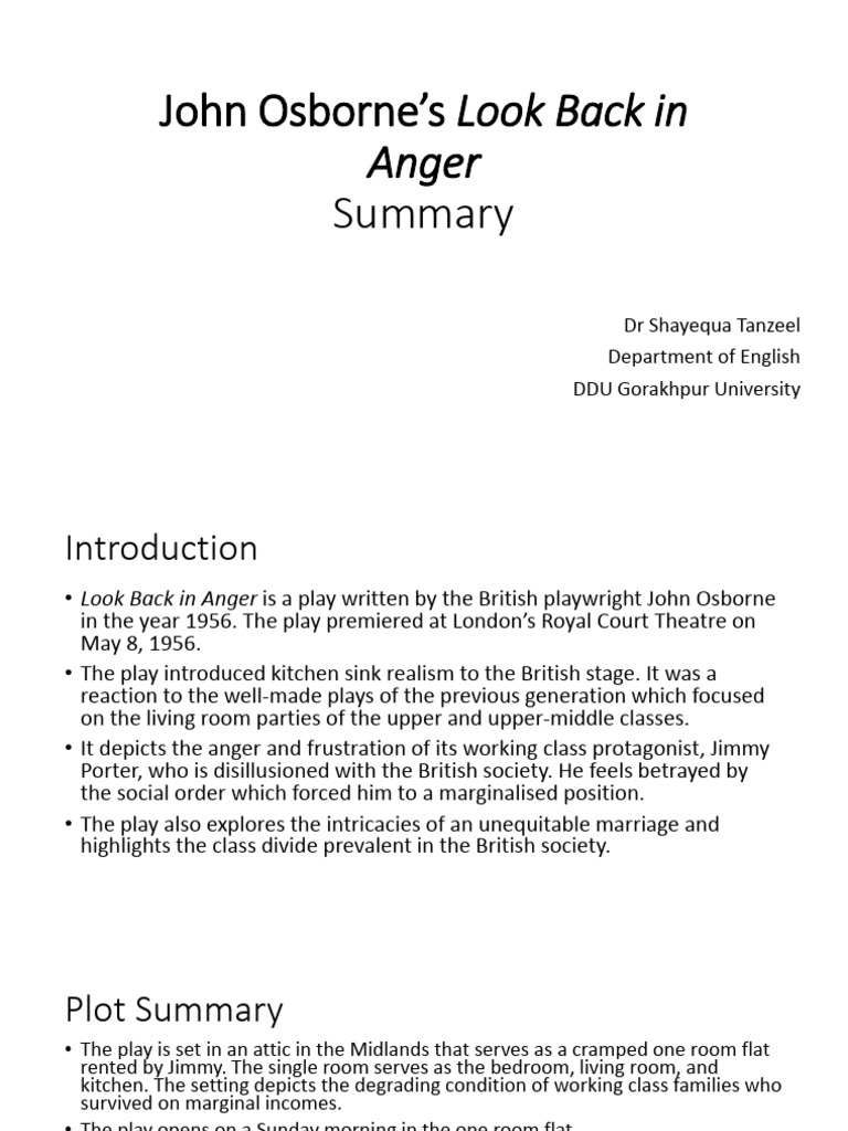 Summary of Look Back in Anger | PDF