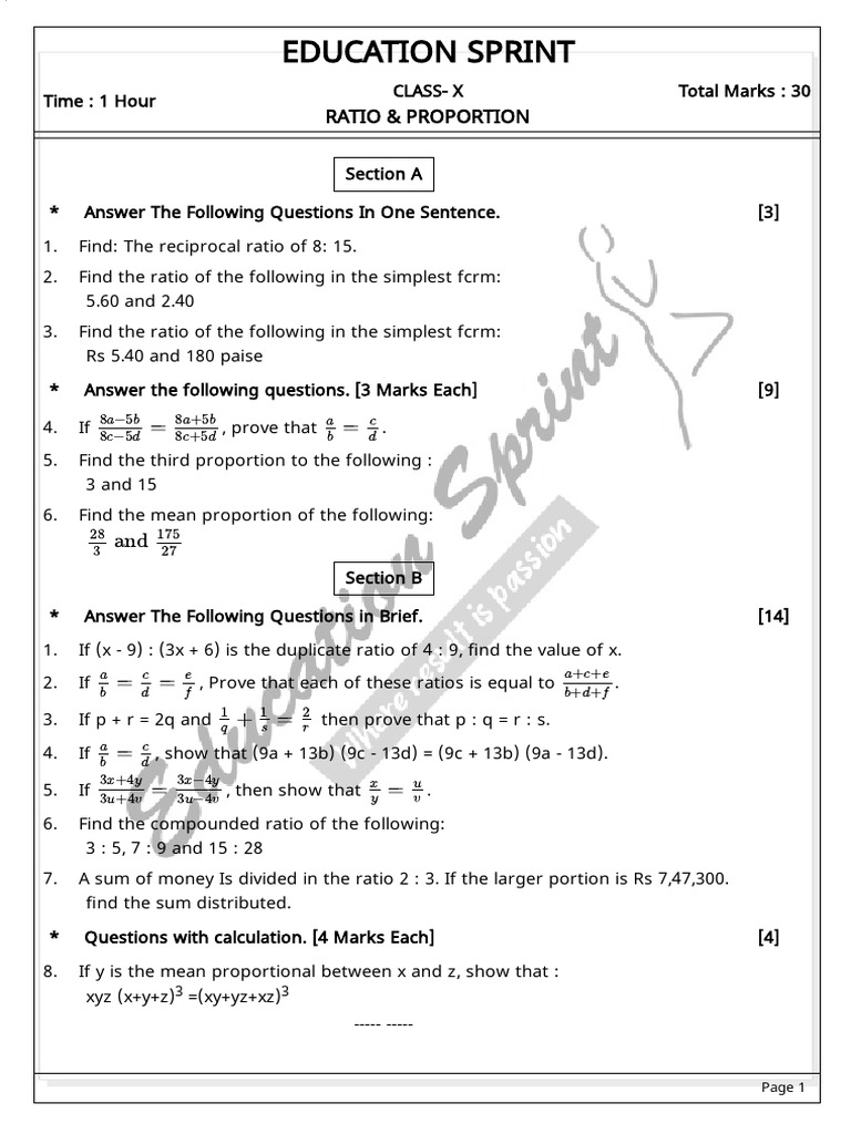 Ratio and Proportion Mock Test | PDF | Ratio | Mathematics