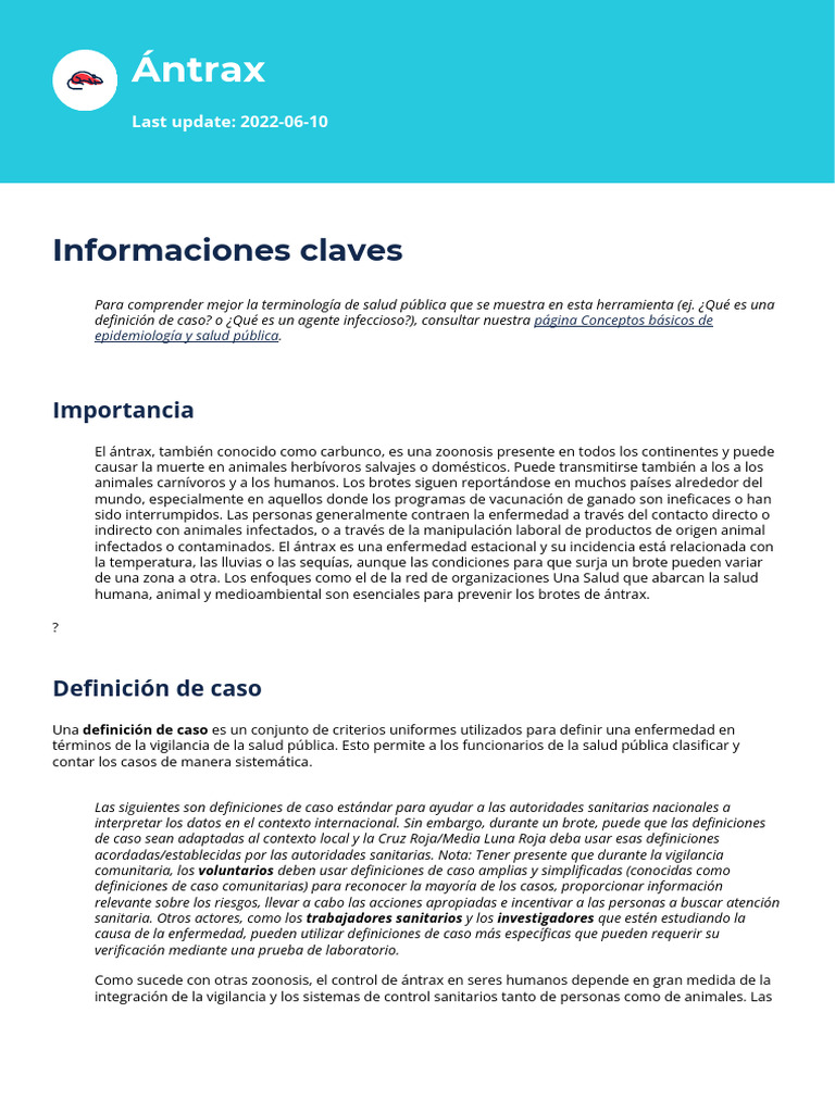 Guía sobre el ántrax: síntomas y riesgos | PDF | Ántrax | Infección