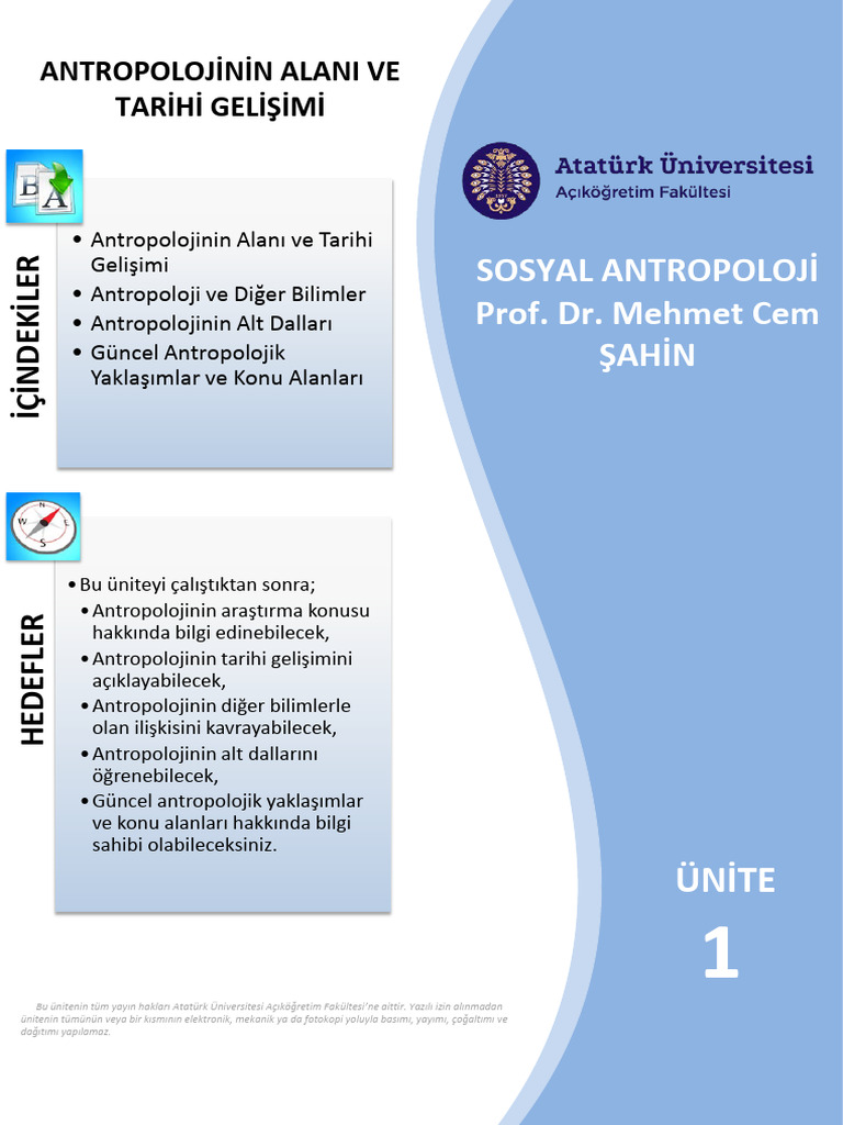 Sosyal Antropoloji Prof. Dr. Mehmet Cem Şahin: Ünite | PDF