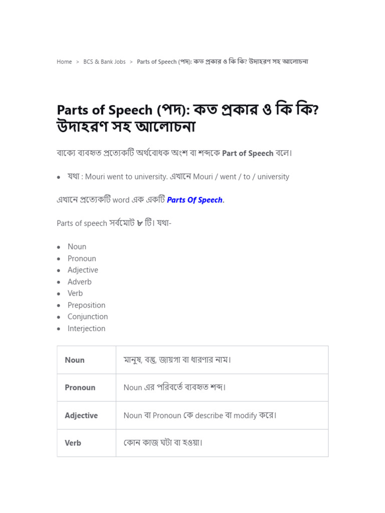 8 Parts of Speech - Definition and Rules With Best Examples | PDF