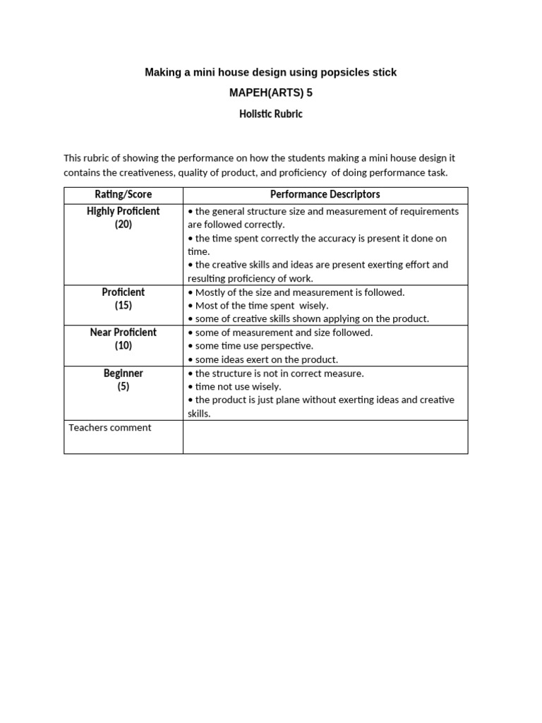 Mini House Design Rubric for Students | PDF