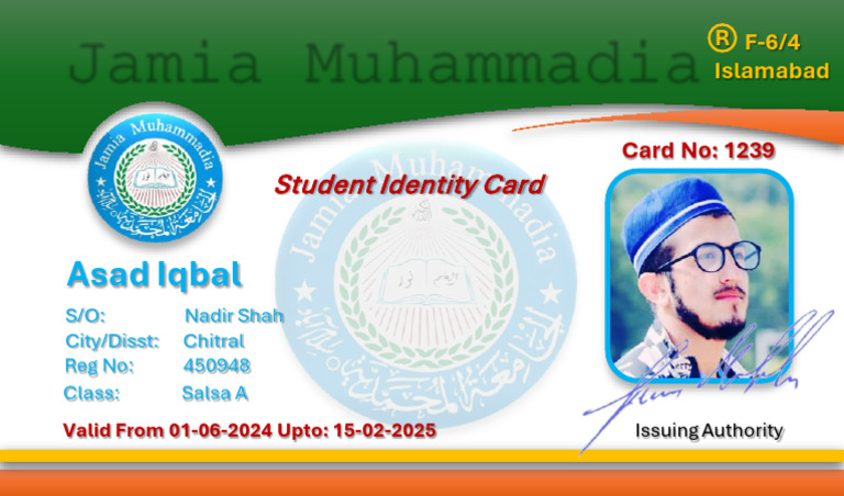 Asad Iqbal: Student Identity Card | PDF
