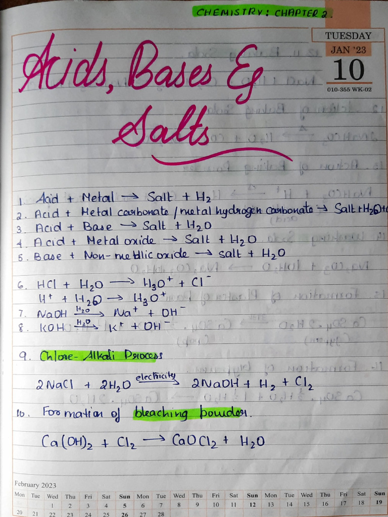 Acids, Bases and Salts Handwritten Notes | PDF | Atoms | Chemical Elements