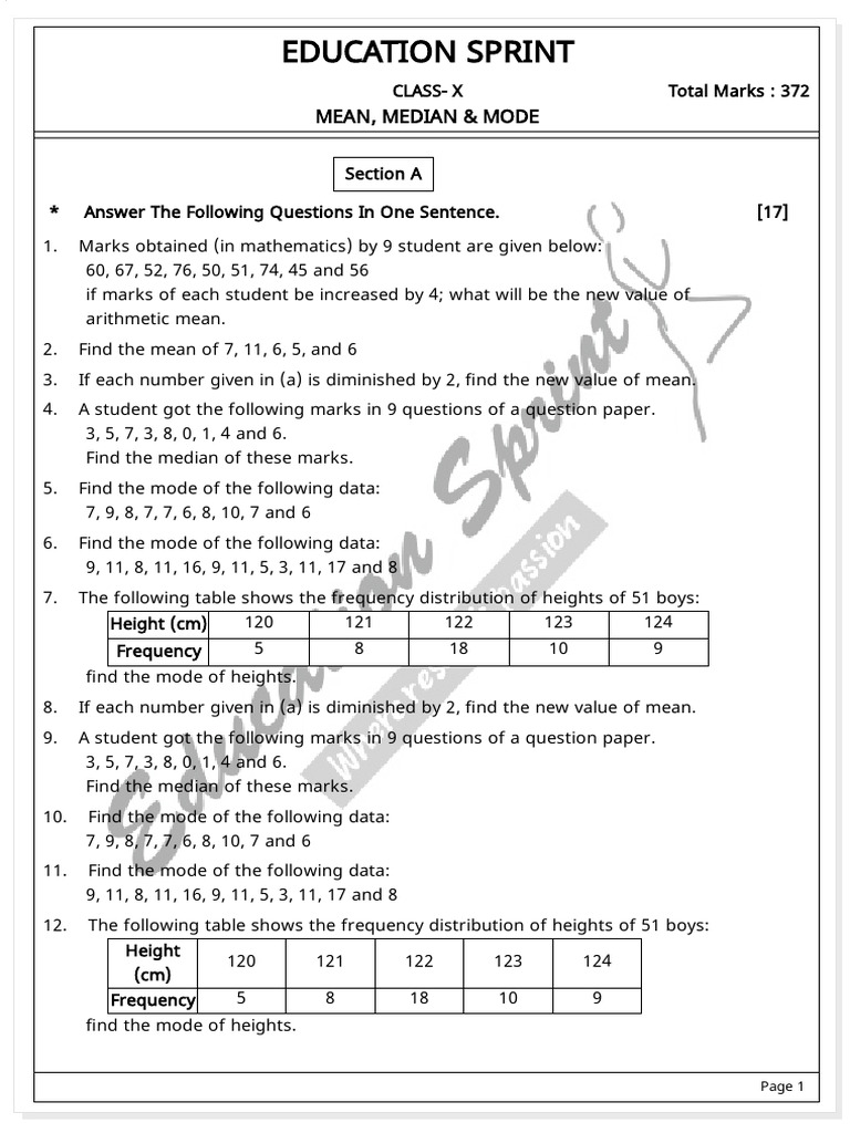 Mean, Median, Mode Practice Questions | PDF | Mode (Statistics) | Mean