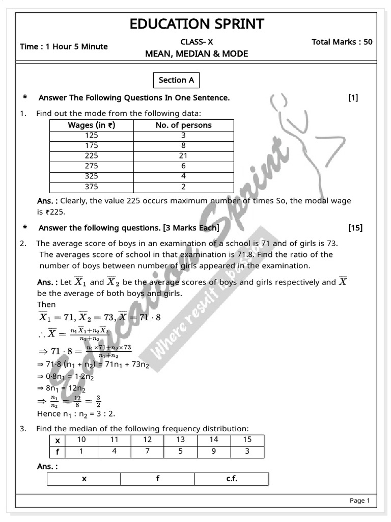 Mean Median Mode Mock Test Solution Pdf Mode Statistics Median