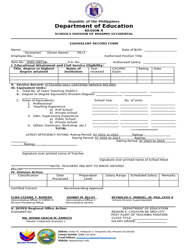 New Equivalent Record Form 2024 | PDF
