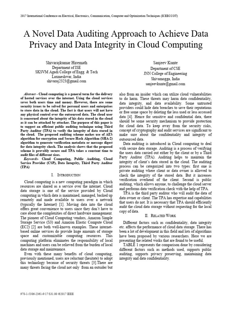 Data Auditing for Cloud Security | PDF | Cloud Computing | Encryption