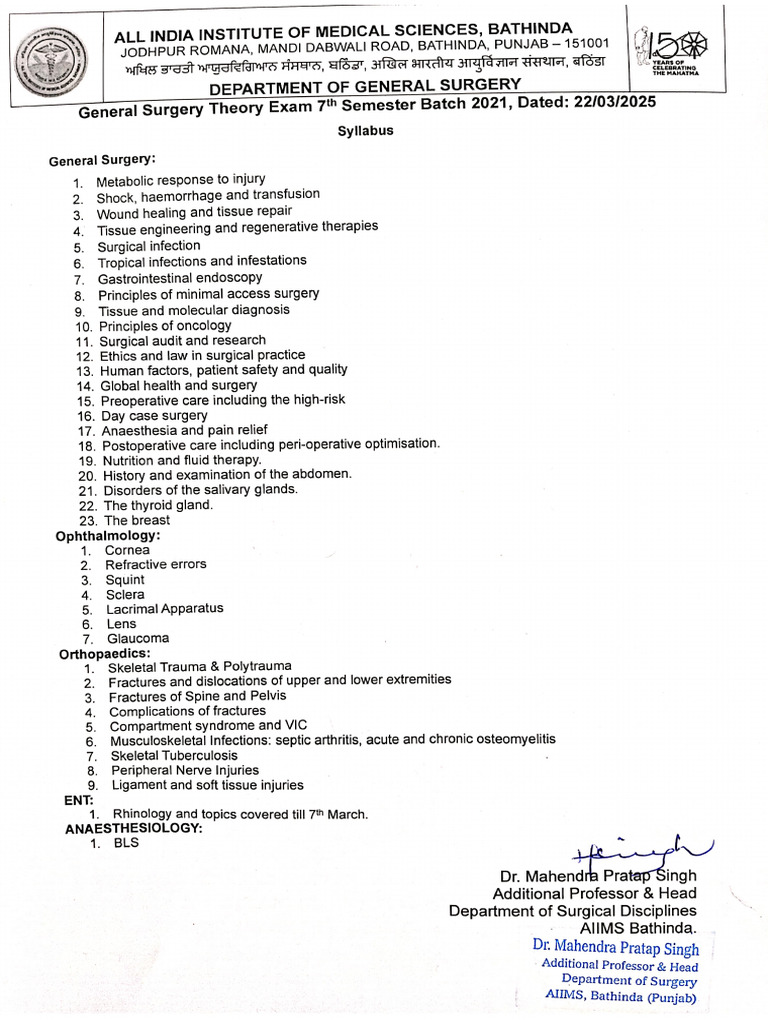 Syllabus MBBS 2021 Batch (7th Semester) | PDF