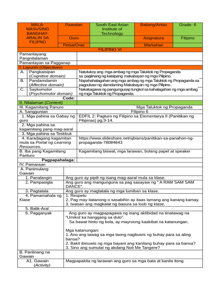 4a's EDFIL 2 LESSON PLAN 2024 | PDF