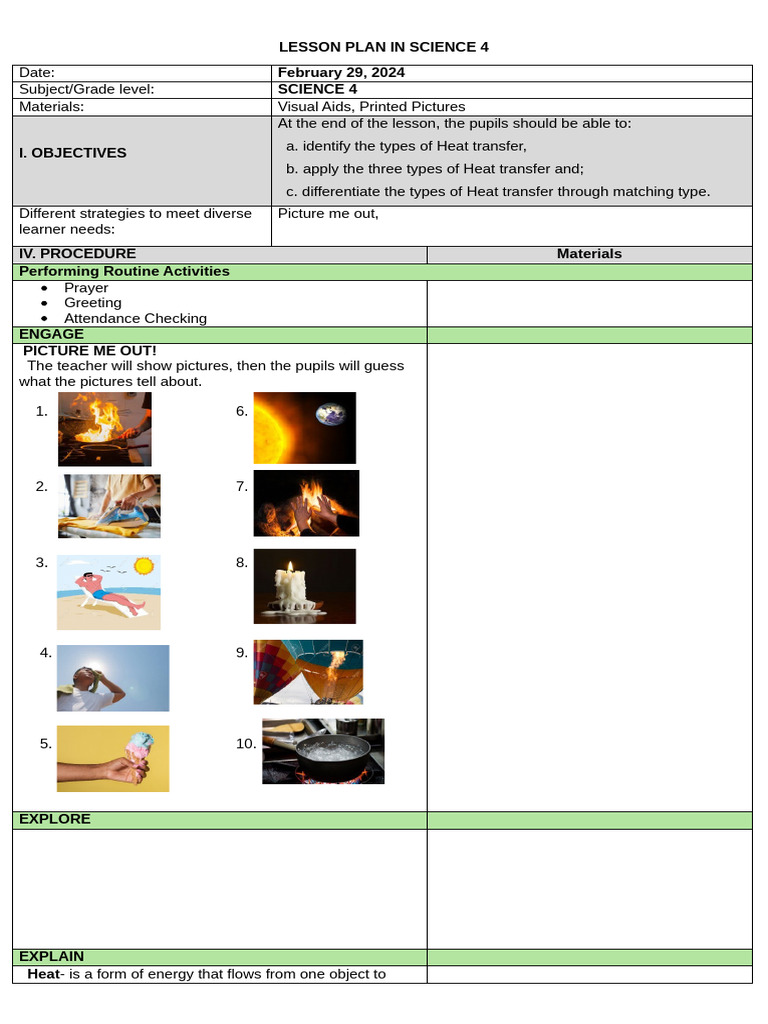 Lesson Plan in Science 4 | PDF | Heat Transfer | Heat