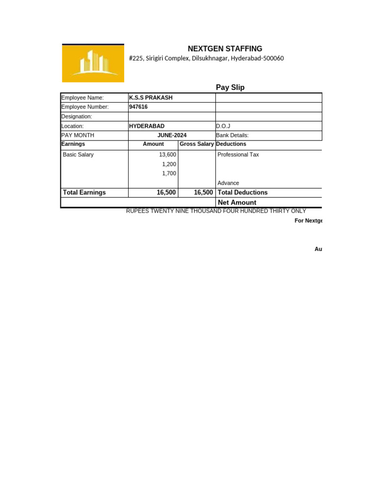 Nextgen Staffing Pay Slip - June 2024 | PDF