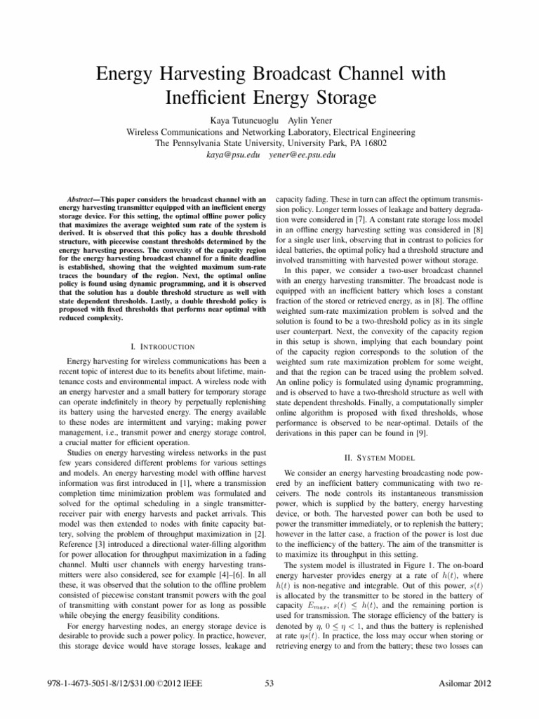 Energy Harvesting Broadcast Channel Optimization | PDF | Energy ...