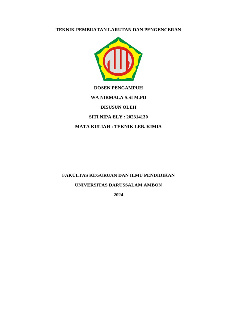 TEKNIK PEMBUATAN LARUTAN DAN PENGENCERAN Leb | PDF