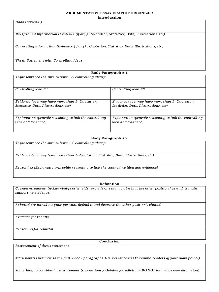 ARGUMENTATIVE ESSAY GRAPHIC ORGANIZER - Oct 2024 | PDF