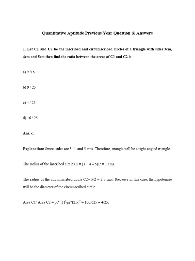 Quantitative Aptitude Q&A Guide | PDF | Triangle Geometry | Geometric ...