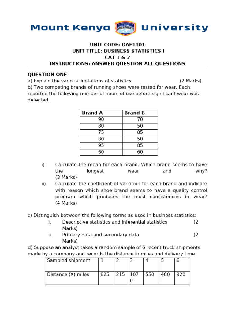 Business Statistics I: Key Concepts & Calculations | PDF | Statistics ...