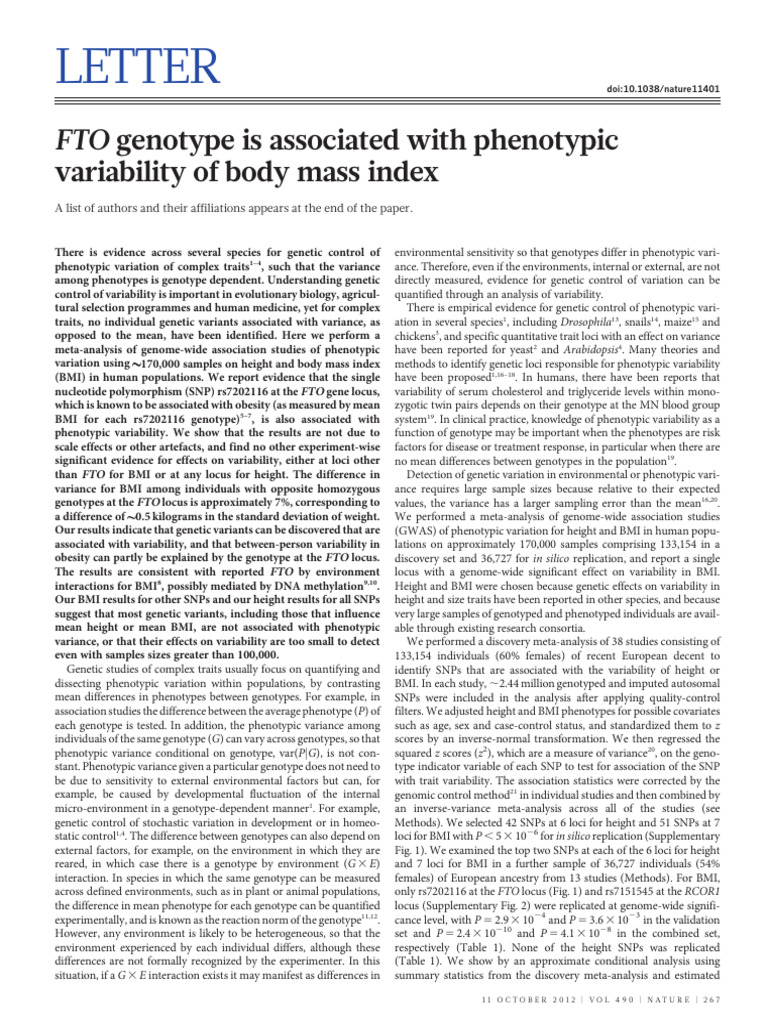 FTO Genotype is Associated With Phenotypic Variability of Body Mass ...