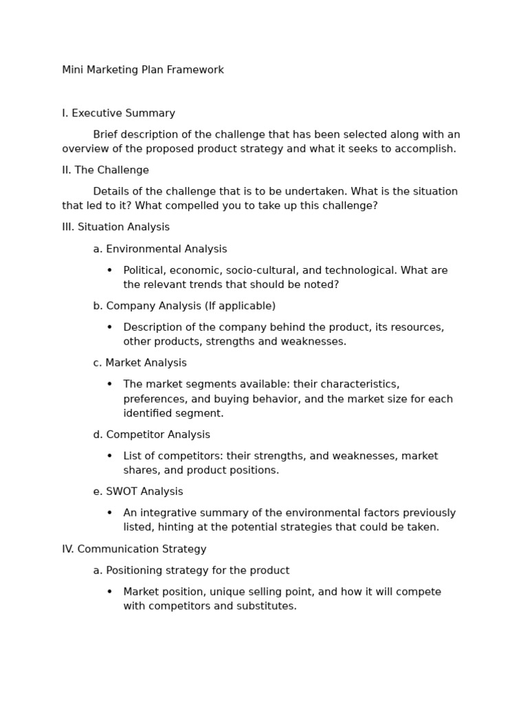 Mini Marketing Plan Framework Guide | PDF