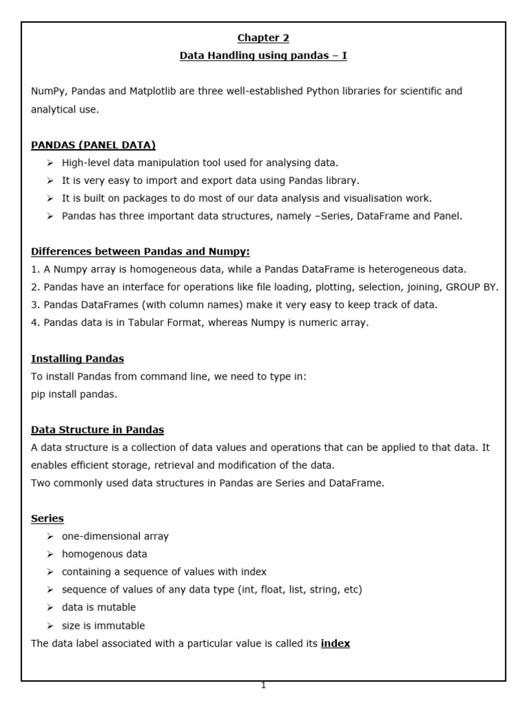 Chapter 2 Data Handling Using Pandas - I (Series) | PDF | Computing | Computer Science