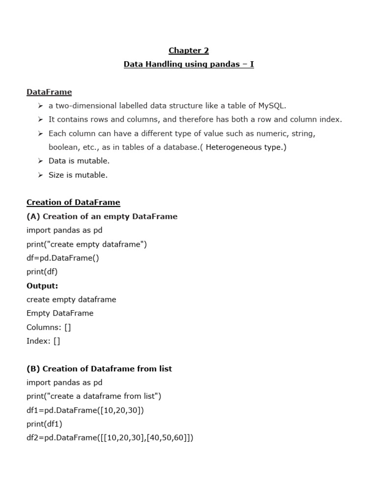 DataFrame Creation and Operations in Pandas | PDF | Computer Data | Software Engineering
