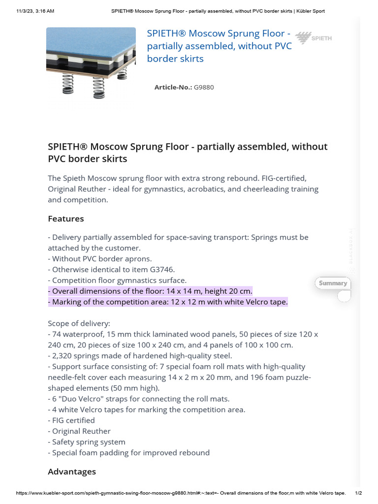 SPIETH® Moscow Sprung Floor - Partially Assembled, Without PVC Border ...