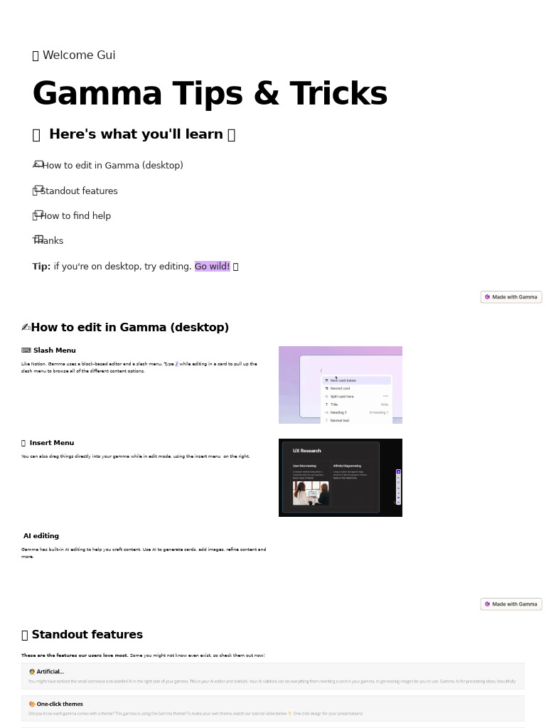 Gamma Tips and Tricks | PDF | Artificial Intelligence | Intelligence (AI) & Semantics